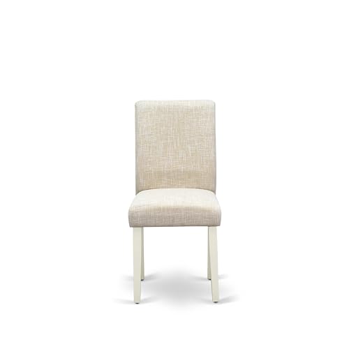East West Furniture ABP2T02 Parson Dining Room Light Beige Linen Fabric Upholstered Chairs, Set of 2