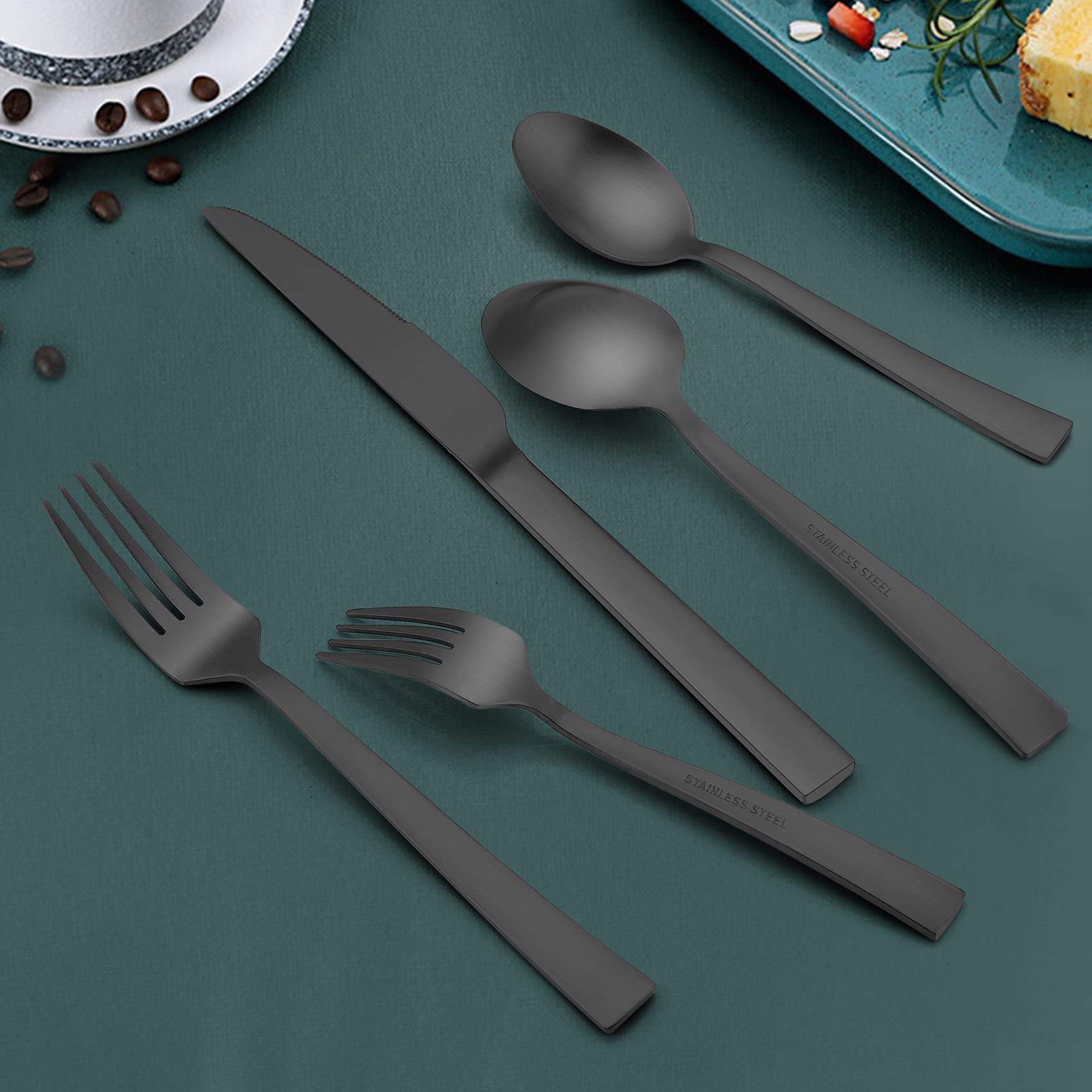 Silverware Set, HaWare 40 Pieces Stainless Steel Square Flatware Cutlery Set for 8, Modern Tableware Eating Utensils for Home, Matte Finish, Dishwasher Safe