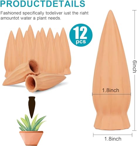 KOAMLY 12 Pcs Self Watering Spikes,Terracotta Plant Watering Devices,Terra Cotta Self Watering Planter Insert,Recycled Wine Bottle Water Plants While Away
