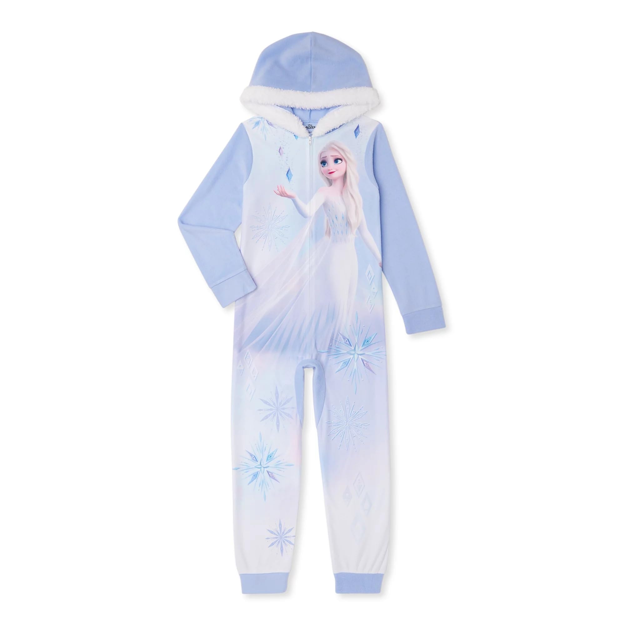 Disney Girls' Frozen 2 Footless One Piece Fleece, Blue Elsa, 6