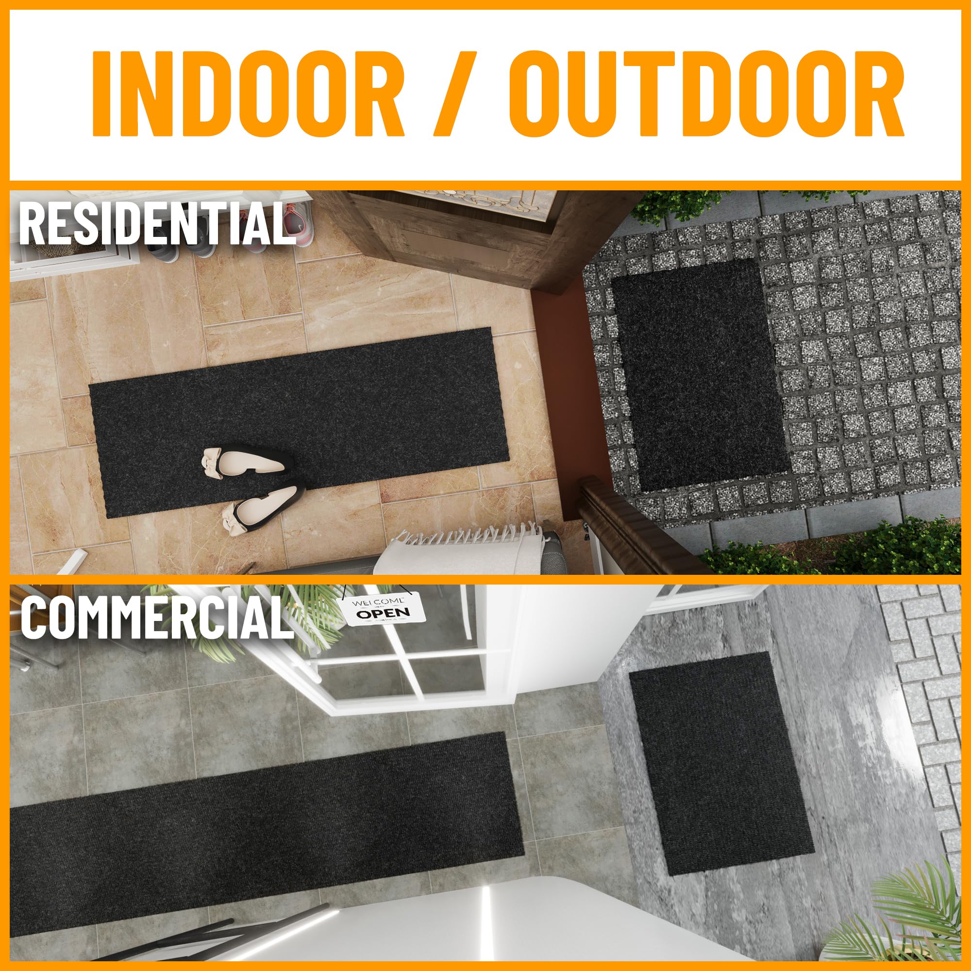 Ottomanson Solid Design Non-Slip Rubberback 3x3 Indoor/Outdoor Area Rug for Entryway, Living Room, Bedroom, Kitchen, Bathroom, Patio, 2'7" x 3', Black