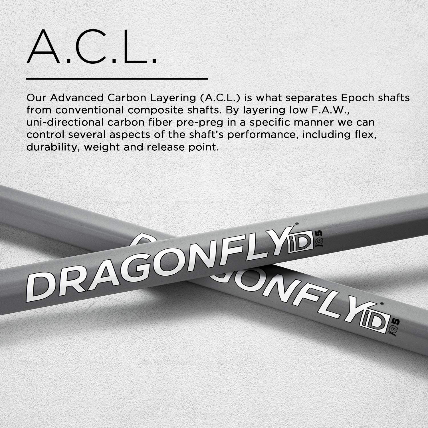 Epoch Dragonfly iD Lacrosse Shaft for Attack/Midfield, 30", Mid-Flex iQ5, Slip Grip Topcoat, C30, Grey