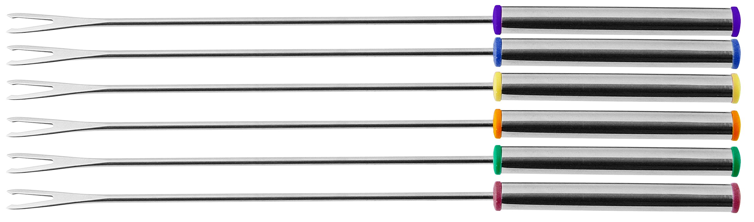 Fackelmann 6 pieces 9, 4" of stainless steel Fondue forks Set, Silver/Black/Blue/Yellow/Orange/Green/Red, One size