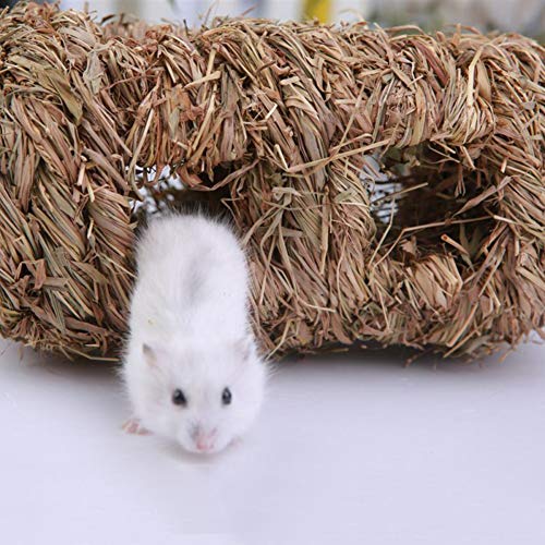 Small Animals Hideout House Grass Hideaway Tunnel Chew Toys Activity Center Nest Hut for Hamsters Guinea-Pig Gerbils Chinchillas (2 Pack Hideout Tunnel 7.5"×3.7")