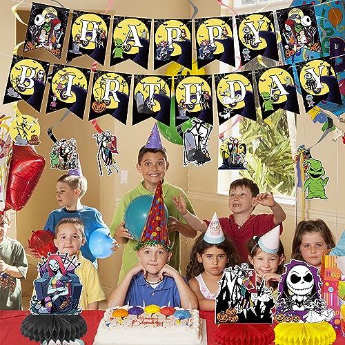 Nightmare Birthday Decorations Party Supplies, Christmas Nightmare Banner,Hanging Swirls and Table Decorations Honeycomb Centerpieces for Nightmare Party decoration