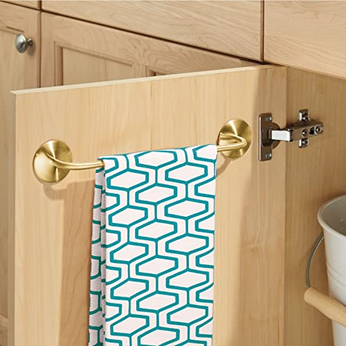 mDesign Metal Self Adhesive Towel Rack Hanger - Easy Mount Towel Bar - Stick On Towel Rod for Kitchen Walls, Cabinets, Door, or Mirrors - Use for Hand, Dish, Tea Towels - Omni Collection - Soft Brass