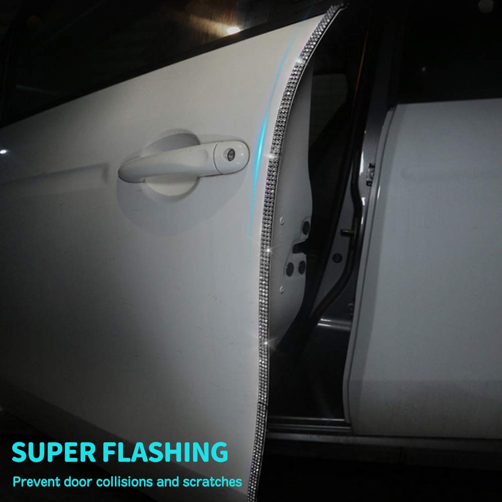 eing Door Edge Anti-Scratch Sticker Door Crash Bumper Crystal Bling Protection Tape Rubber Strip Car Door Protector/ Guard,90cm/35.4" Each One,4Pack/Set,White
