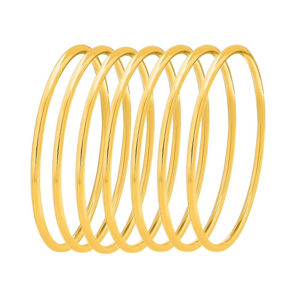 Edforce Stainless Steel Glossy Thin Round Bangle Bracelet Set for Women, Set of 7 (Gold, 8.5)