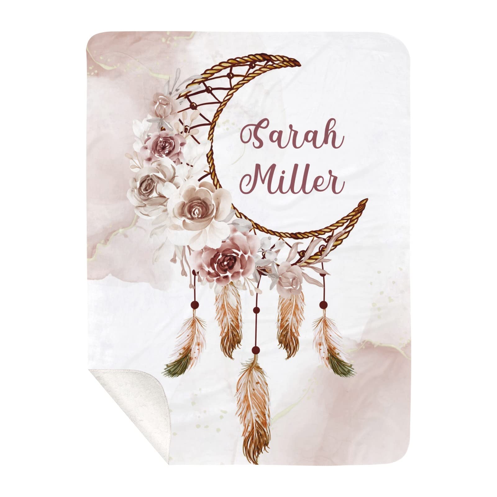 Tribal Moon Dream Catcher Brown Personalized Baby Blanket for Girl Boy Soft Warm Newborn Throw Naps Swaddle Custom Blanket 30X40 in