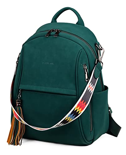 FADEON Leather Laptop Backpack Purse for Women Small Designer Laptop Bag,Multi-Pockets Travel Ladies Shoulder Bag Green