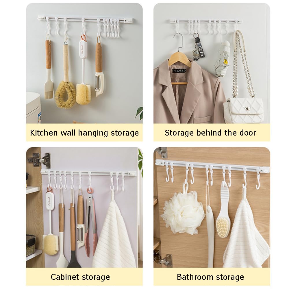 OULIGET Utility Slide Rail Hook,Under Cabinet Kitchen No Punching Hooks for Hanging Utensil,Bathroom Bedroom Office Wall Door Rack with 10 Hooks,15.7 and 11.8 Inches,2Pieces