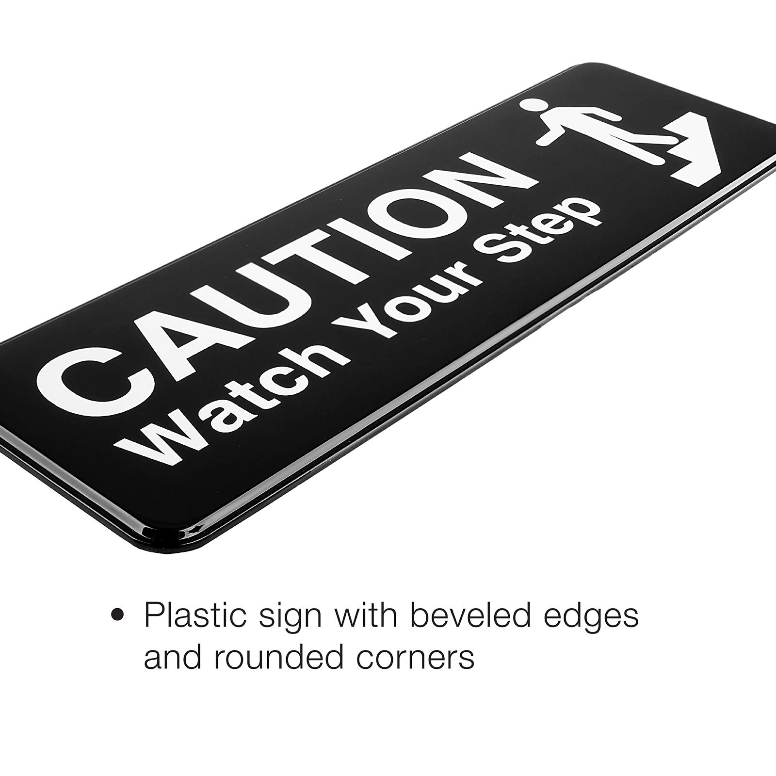 Excello Global Products Caution Watch Your Step Sign: for Business Restaurants Offices Indoor Outdoor Use Easy to Mount Informative Plastic Sign with Symbols 9β x 3β, Pack of 3 (Black)