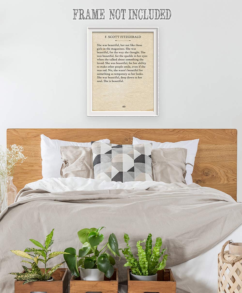 F. Scott Fitzgerald - She was Beautiful - Inspirational Home and Room Decorations, Woman Love Quotes Decor, Gift for Wedding and Book Lovers, Choose Unframed Classic Book Page Poster or Canvas