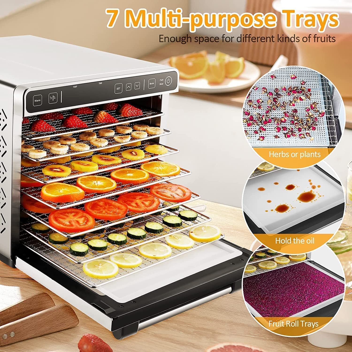 Food Dehydrator Machine for Jerky Meat Fruit Vegetable Beef, 7-Tray Dehydrators Food-Dryer Machine with Digital Timer and Temperature Control (7-Trays)