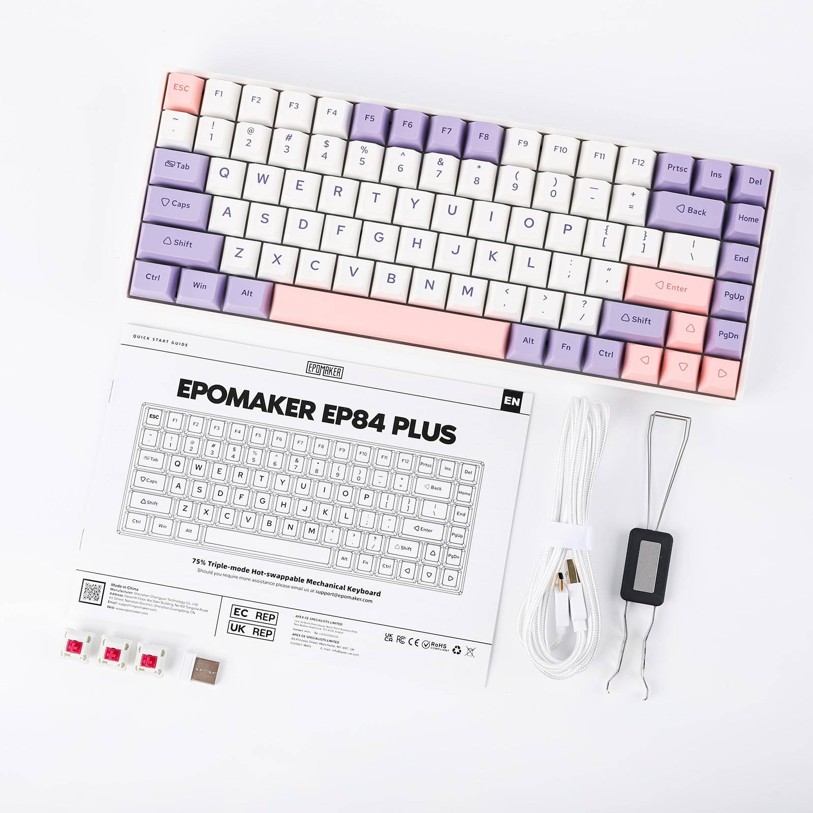 EPOMAKER EP84 84-Key RGB Hotswap Wired Mechanical Gaming Keyboard with PBT Dye-subbed Keycaps for Mac/Win/Gamers (Gateron Red Switch, Grey Black)