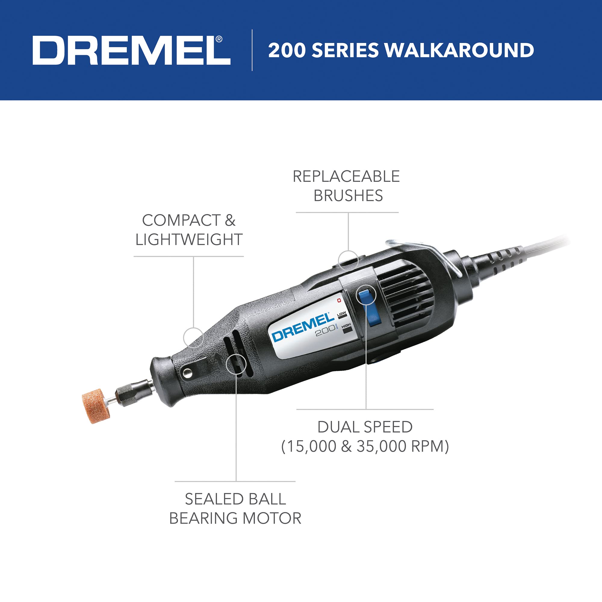 Dremel 200-1/15 Two-Speed Rotary Tool Kit with 1 Attachment 15 Accessories - Hobby Drill, Woodworking Carving Tool, Glass Etcher, Small Pen Sander, Garden Tool Sharpener, Craft and Jewelry Drill