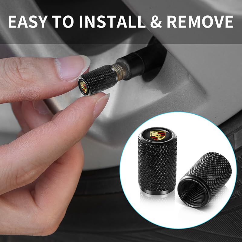 Metal Auto Tire Valve Stem Compatible with Porsche 718 911 Macan Taycan Paramera Cayenne Trim Accessories 4pcs (Black)