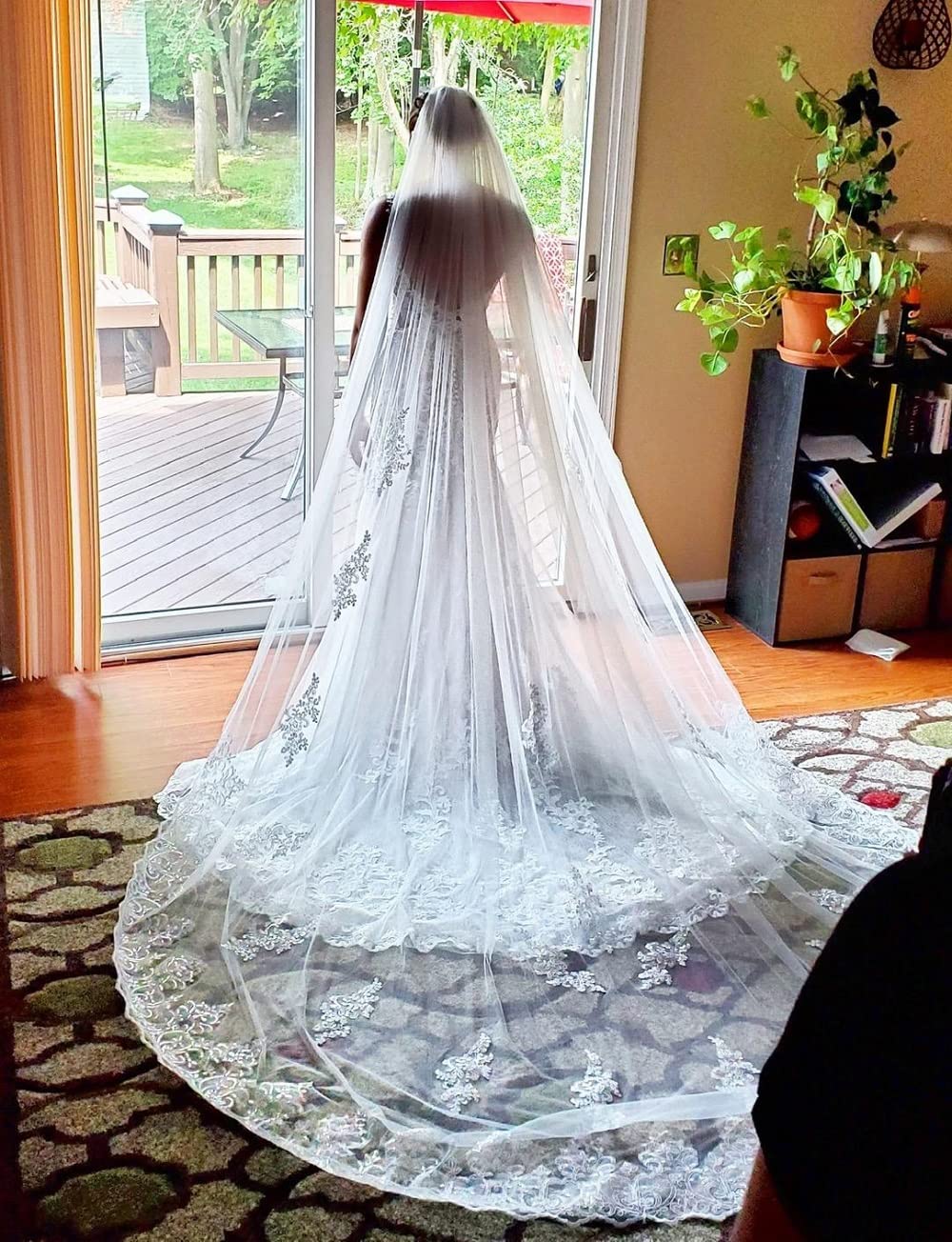 EllieHouse Cathedral 1 Tier Sequin Lace Wedding Bridal Veil White