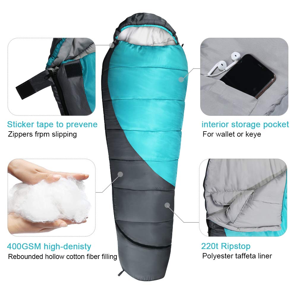 FORCEATT Mummy Sleeping Bag for 3-4 Seasons,Use Temperature is 14°F-59°F, Backpacking Sleeping Bag for Adults and Kids,Warm,Tearproof and Waterproof,Weight is 3.57lb,for Hiking, Camping