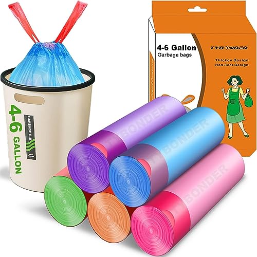 Small Trash Bags 4-6 Gallon,Extra Thick & Strong 4 Gallon Trash Bags Drawstring 5 Gallon Trash Bags Small Garbage Bags Unscented Waste Basket Liners Bags for Kitchen,Bathroom,Office(80 Counts)