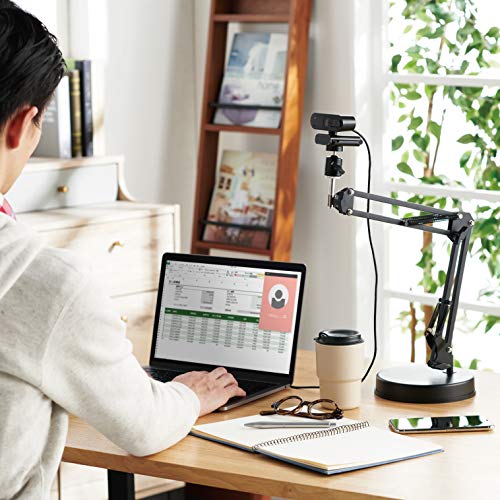 ELECOM Webcam Flexible Stand, Suspension Boom Scissor Arm Stand Camera Holder with Sturdy Base, 360 Degree Rotatable (UCAM-DSZARMBK)