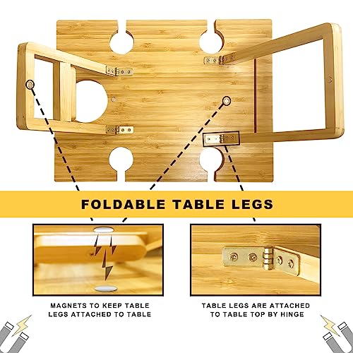 PERLADAR Portable Picnic Table for Wine and Glass, Outdoor Wooden Foldable Champagne Picnic Table, Bamboo Snack & Cheese Tray for Beach/Indoor/Outdoor