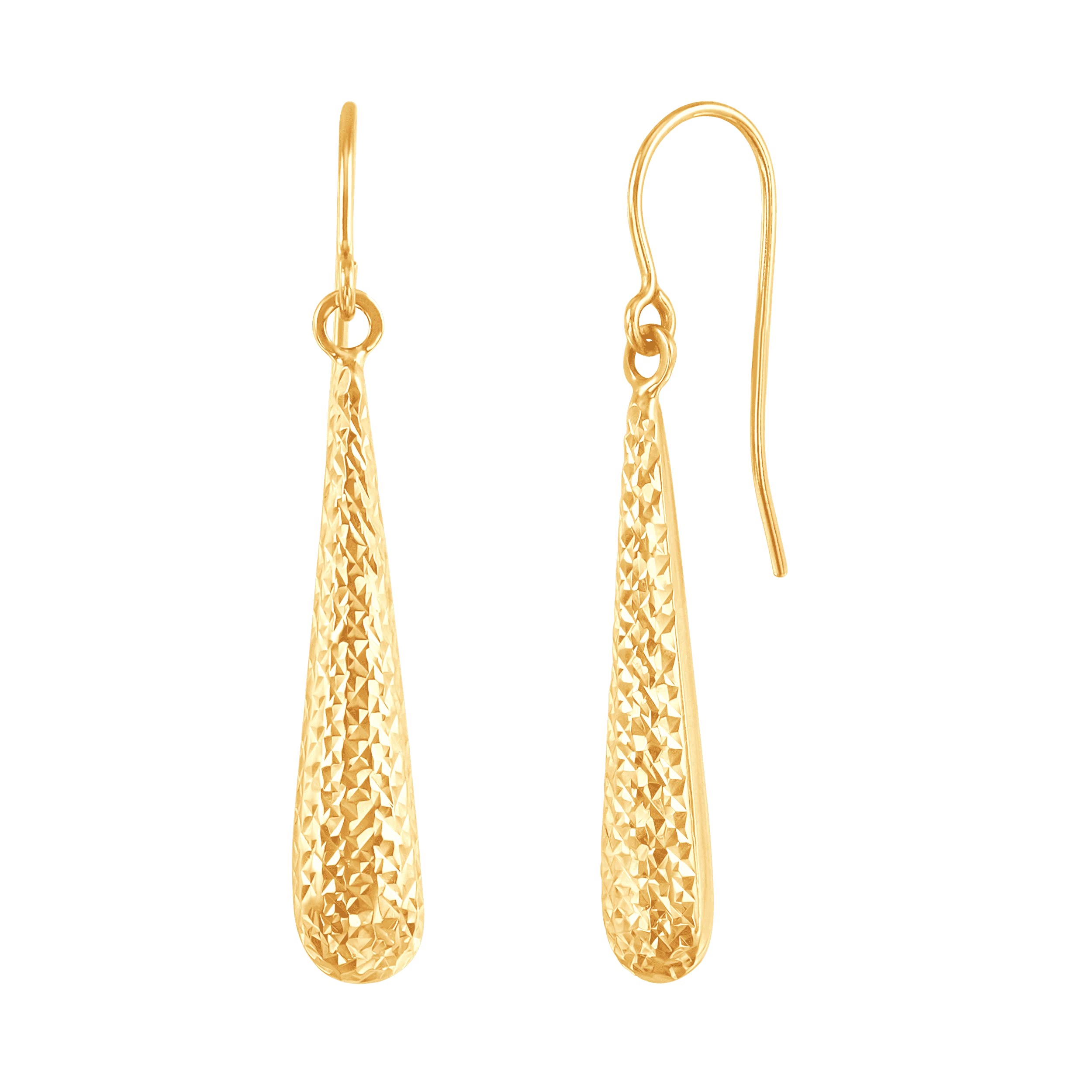 Finecraft Diamond-Cut Long Teardrop Drop Earrings in 14K Yellow Gold