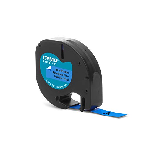 DYMO LetraTag Labeling Tape for LetraTag Label Makers, Black Print on Blue Plastic Tape, 1/2'' W x 13' L, 1 roll (91335)