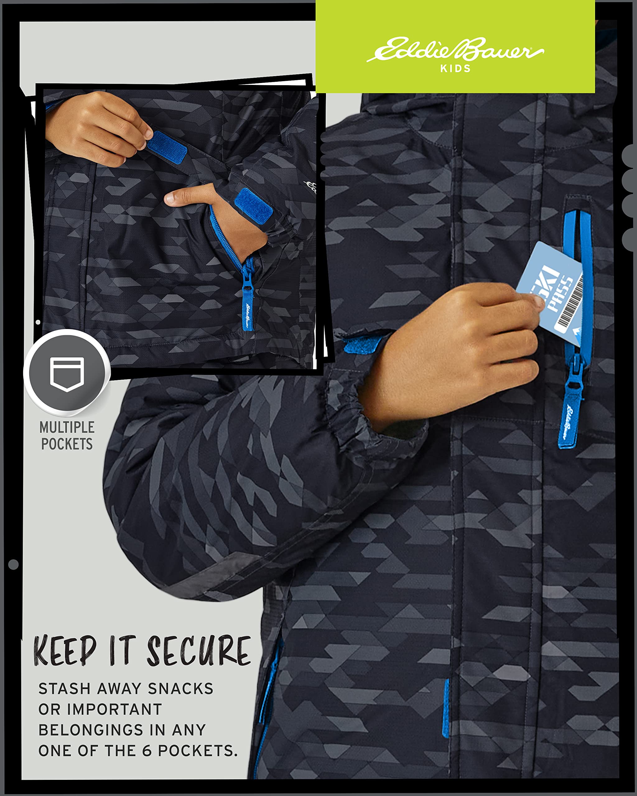 Eddie Bauer Kids Ski Jacket - Waterproof 3 in 1 Insulated Coat with Removable Shell Jacket for Boys and Girls (3-16), Size 14, Black Galaxy