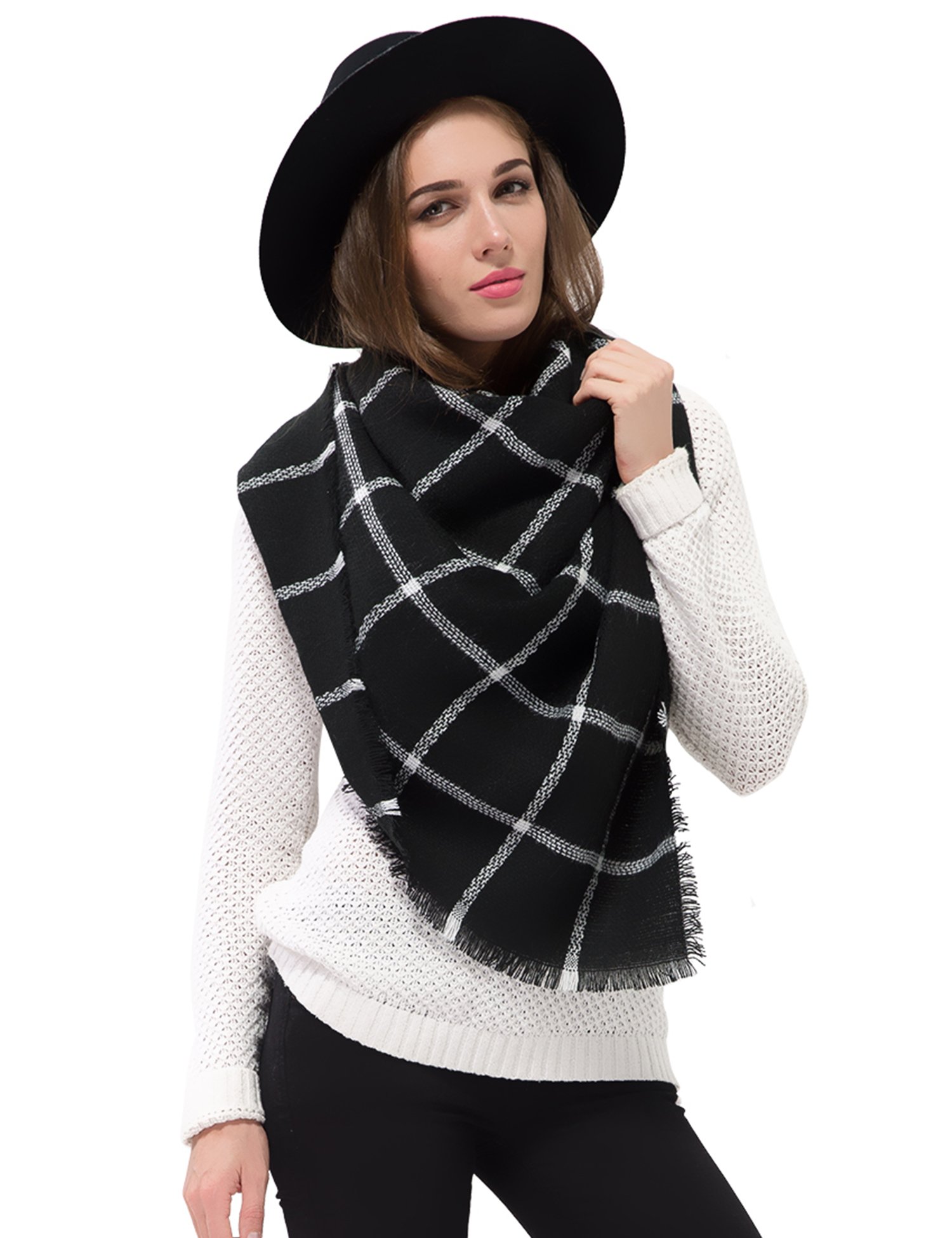 Dimore Trendy Plaid Blanket Scarf Women Big Oversized Long Scarves Warm Winter Tartan Checked Shawl Wrap Scarf Gift…