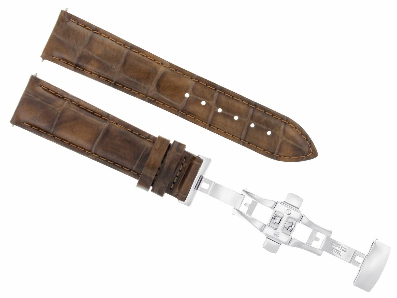 Ewatchparts 19MM LEATHER WATCH STRAP BAND DEPLOYMENT BUCKLE COMPATIBLE WITH IWC PILOT TOP GUN L/BROWN