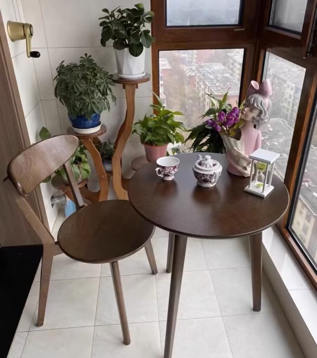 NICOKI 24" Round 3 Legs Casual Dining Table, Walnut Brown Rubberwood Coffee Table End Table Modern Leisure Table Small Dining Room Kitchen Furniture for Small Space