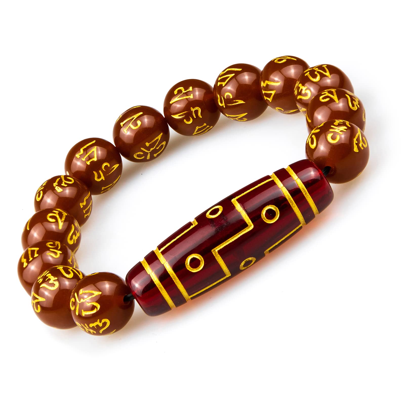 Fardtry Obsidian Sanskrit Feng Shui Black Bracelet Lucky Fortune with Premium Gift Box (Amber)