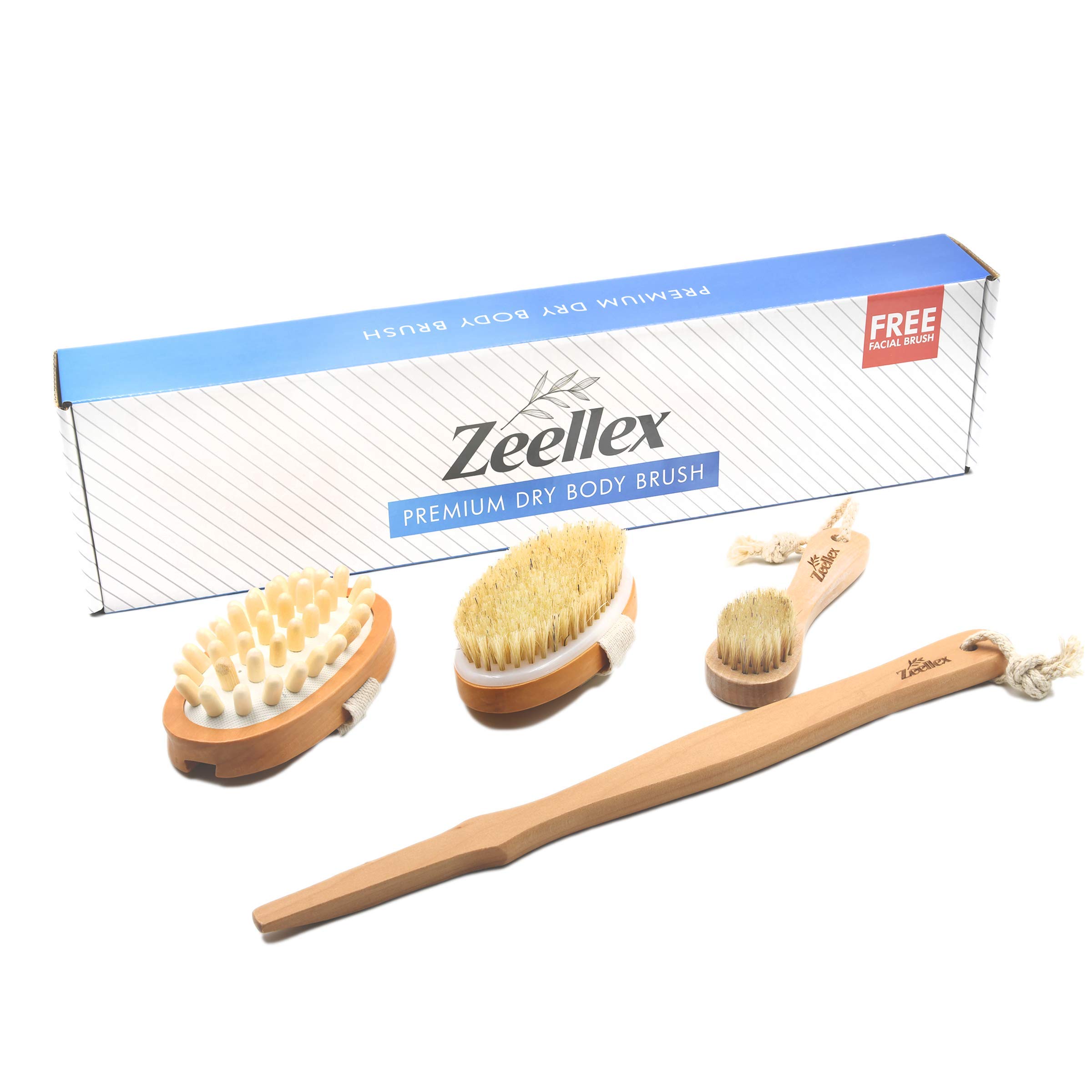Dry Brushing Body Brush Set for Cellulite & Lymphatic Drainage and Exfoliating Dry Skin -- Premium 100% Natural Boar Bristle Body Brush Set