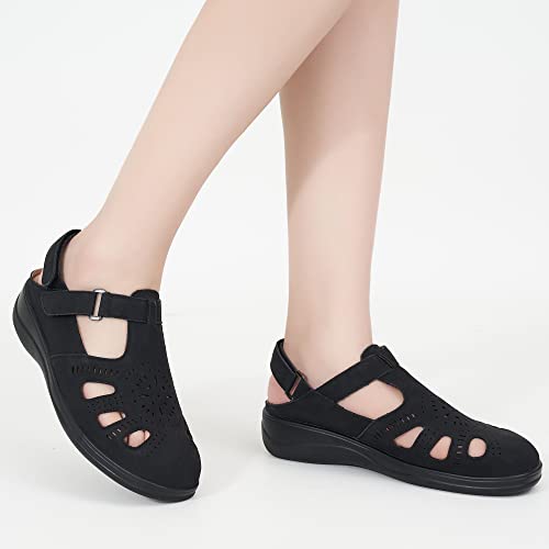 FUDYNMALC Hiking Sandals for Women Comfortable Closed Toe Orthopedic Walking Sandals Casual Adjustable Hook Loop Wedge Sandals Shoes Outdoor