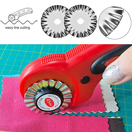 Rotary Cutter with 5pc Ø 45mm Cutting Blades Fabric Paper Cutter, Cloth Sewing Cutter Craft Supplies and Quilting Accessories, For Right- and Left-handed Users
