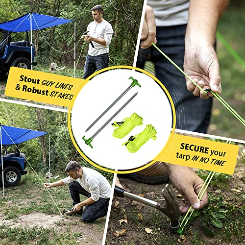 Everbeam Telescopic Tarp Pole for Camping, Hiking, Fishing - Adjustable Aluminium Rods Extend To 92" - Portable & Lightweight, Ideal for Awning, Tent Fly - Includes Guy Lines, Stakes, Carry Bag-2 Pack