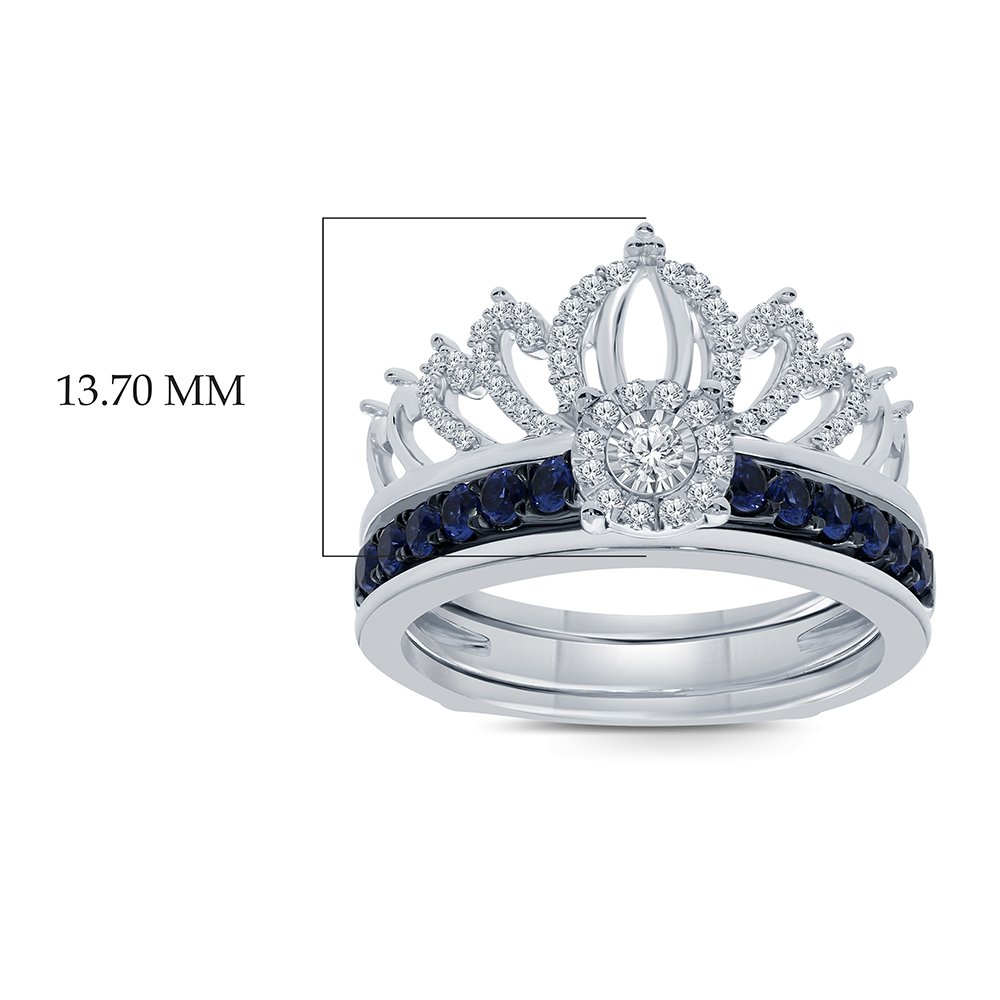 Elmas 1/4 ct Round Natural White Diamond Synthetic Blue Sapphire 925 Sterling Silver Insert Crown Ring Engagement Wedding Ring US9