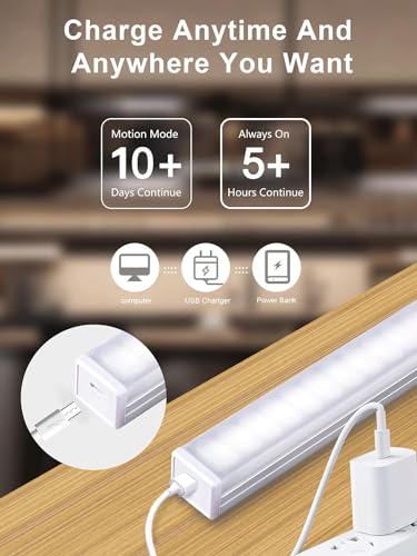 GYTBL Under Cabinet Lighting Wireless 12inch Motion Sensor Light Indoor Closet Lights Motion Sensored Magnetic Closet Light Rechargeable Under Counter Lights for Kitchen Cupboard Wardrobe Stair-4 Pack