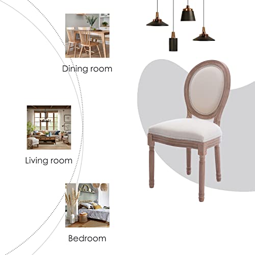 Kiztir French Country Dining Chairs Set of 6, Farmhouse Dining Chairs with Round Backrest, Mid Century Upholstered Dining Chairs with Solid Wood Leg for Dining Room Bedroom Kitchen Restaurant (Beige)