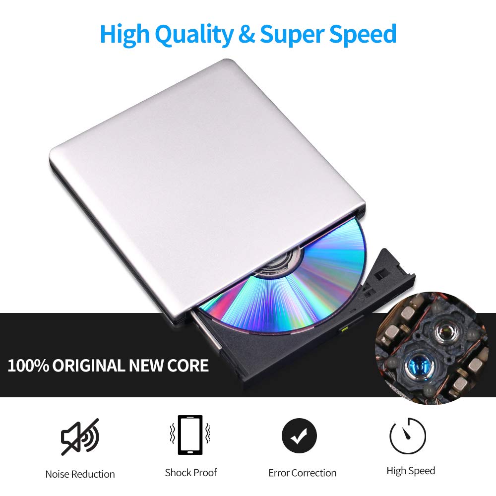 External Blu Ray DVD Drive 3D, USB 3.0 and Type-C Bluray CD DVD Reader Slim Optical Portable Blu-ray Drive for MacBook OS Windows xp/7/8/10, Laptop PC (Silver-Grey)