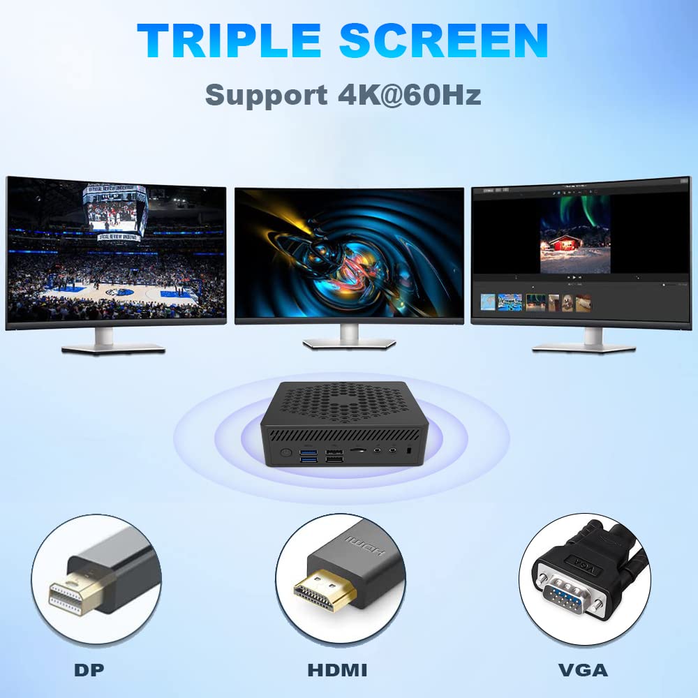 Mini Computer Desktop Windows 11 Pro Fanless Intel Pentium Silver Processor N6005(up to 3.3GHz) Mini Desktop 16GB DDR4 RAM 512GB SSD Support Triple Screen Display with 4K HDMI/DP/VGA Small Computer