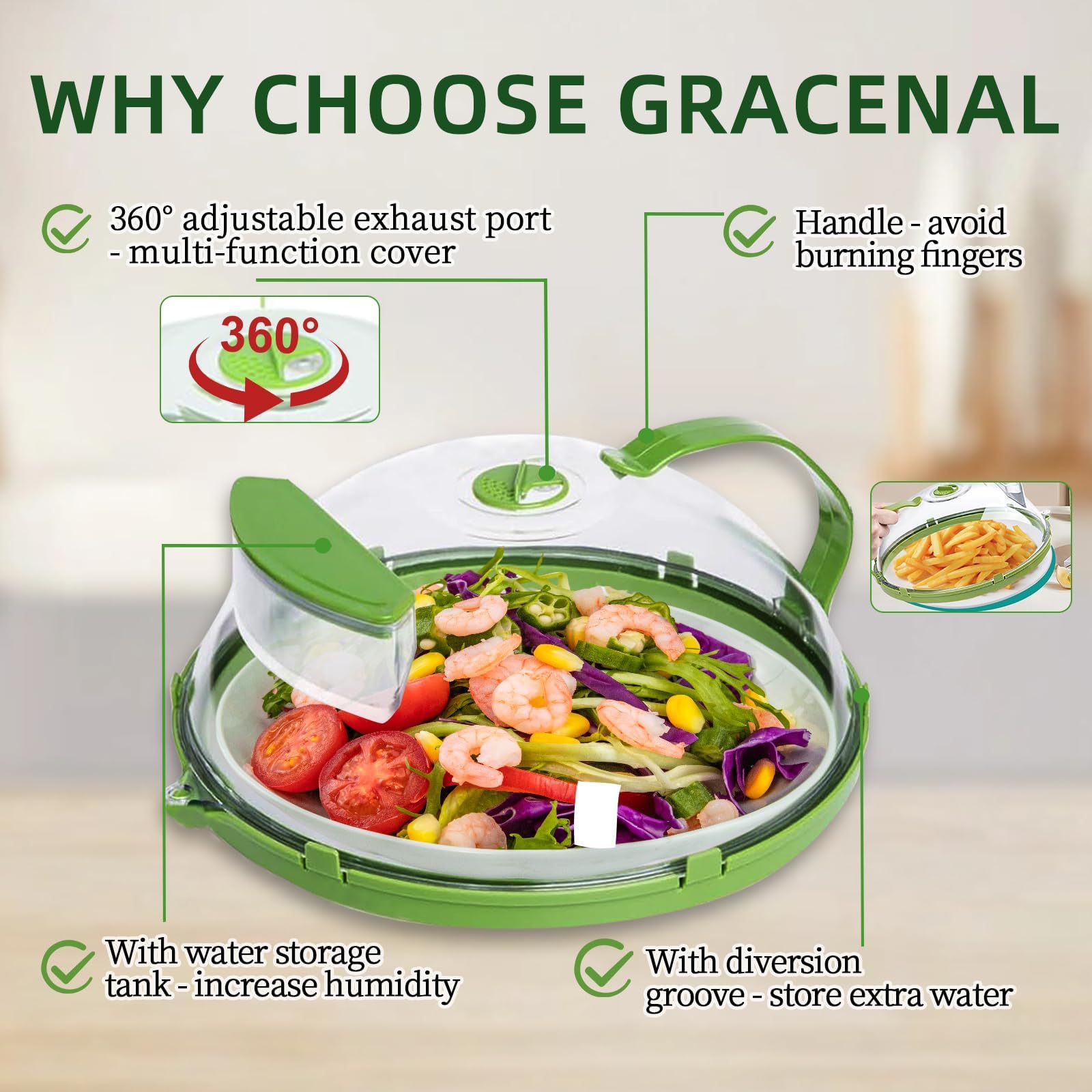 Microwave Splatter Cover with Steamer, Microwave Cover with Water Steamer, Clear Microwave Cover and Silicone Pad for Food, Adjustable Vented Splatter Guard with Handle, Home Kitchen Gadgets