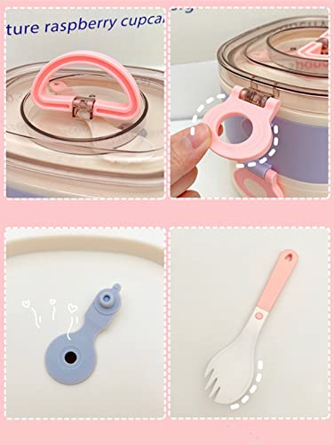 Paidideng Kawaii Bento Box Bento Lunch Box with Lunch Bag,Tableware,Biscuit bags,2 Layers Stacked Leakproof Cute Lunch Box,for Travel,Office,Gym. (purple)