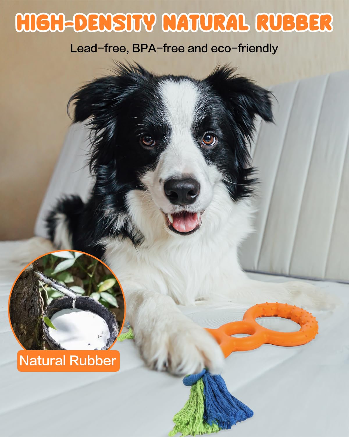 SCHITEC Tug of War Dog Toy, Rubber Rope Pull Toy for Small Medium Dogs, Interactive Play Puppy Teething Chew Toys
