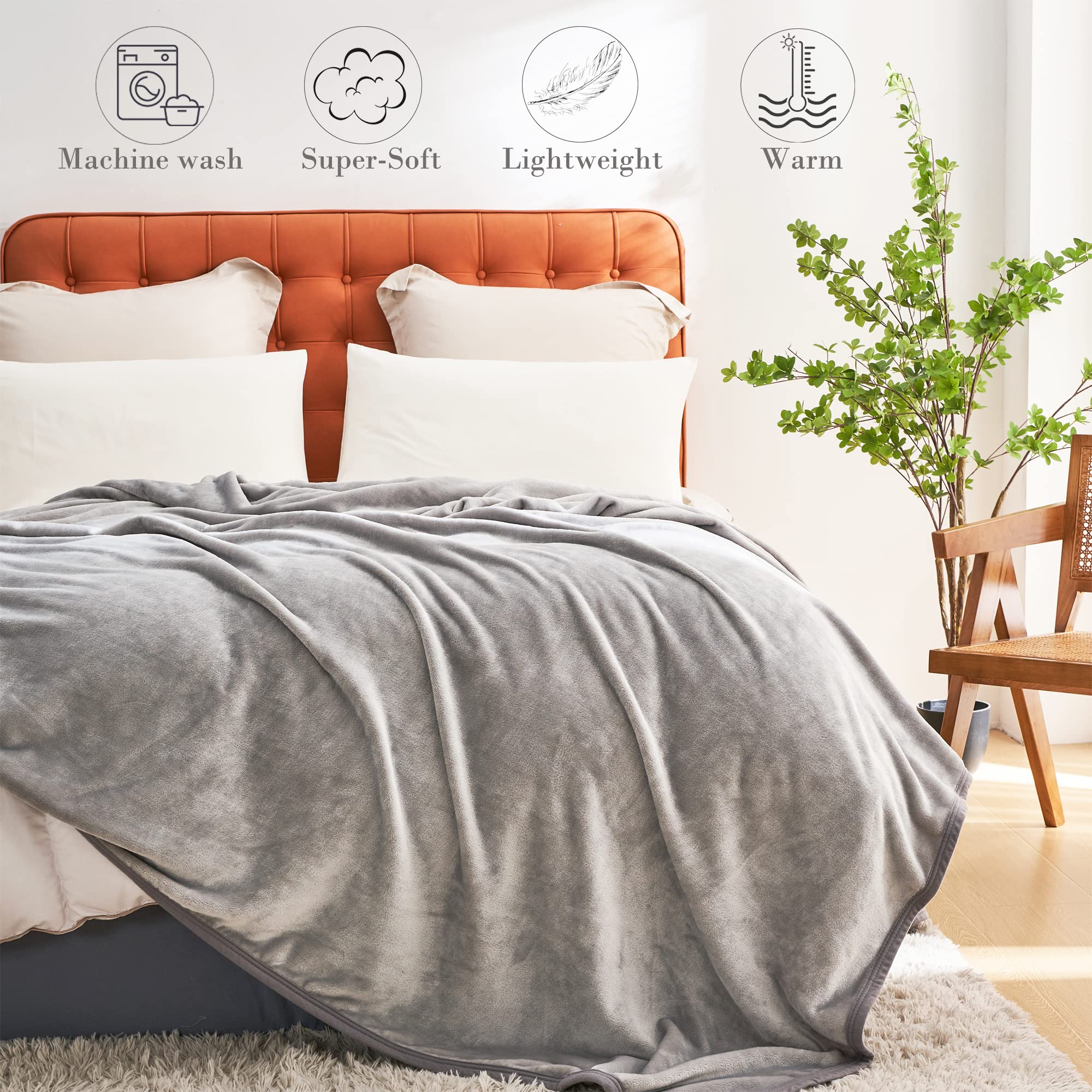 ELNIDO QUEEN Fleece Blanket Twin Size Light Grey - 330GSM Luxury Lightweight Plush Cozy Soft and Warm Blankets for Couch, Sofa, Bed, Office, Travel, Camping (60x80 Inches)