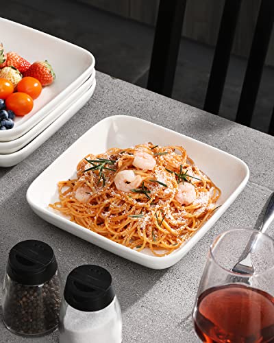 MALACASA Pasta Bowls 32 oz, Ceramic Pasta Bowl Large Salad Bowls Set of 4, Durable Porcelain 8 Inch Square Serving Dishes, Microwave, Oven, Dishwasher Safe, Series IVY
