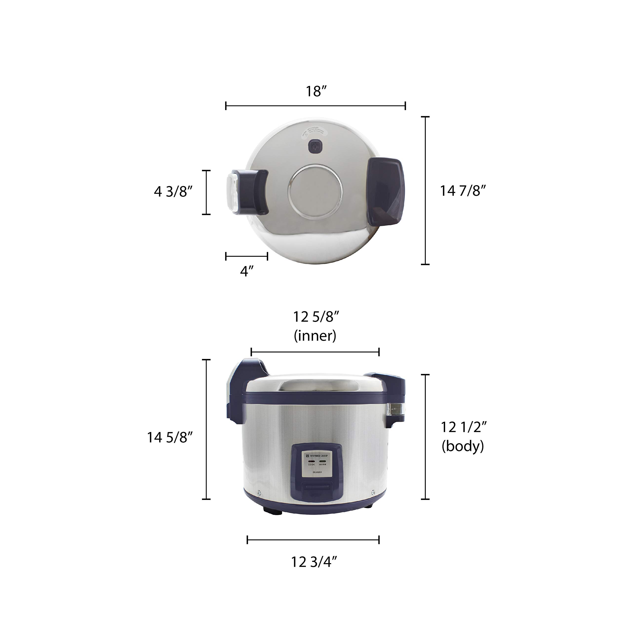 Thunder Group 30 cup/ 60 bowls rice cooker, NSF and ETL certified, stainless steel, digital pad, comes in each