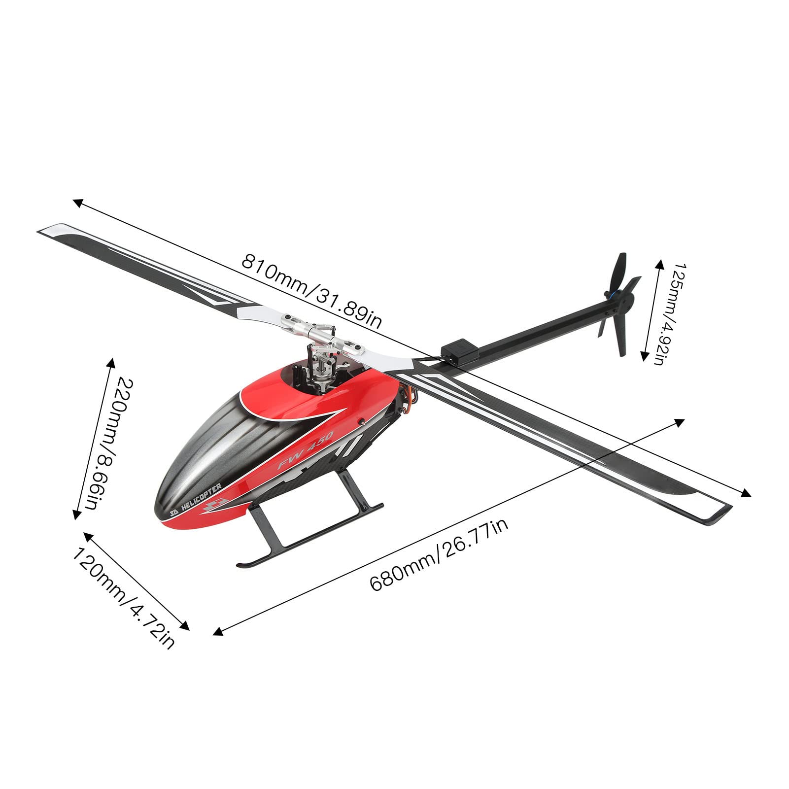Helicopter Brushless Tail Lock Motor Resistance Side Panel 60A ESC RC Helicopter All Metal Toy Servo Mount Adult High Tenacity Landing Gear for (Red)