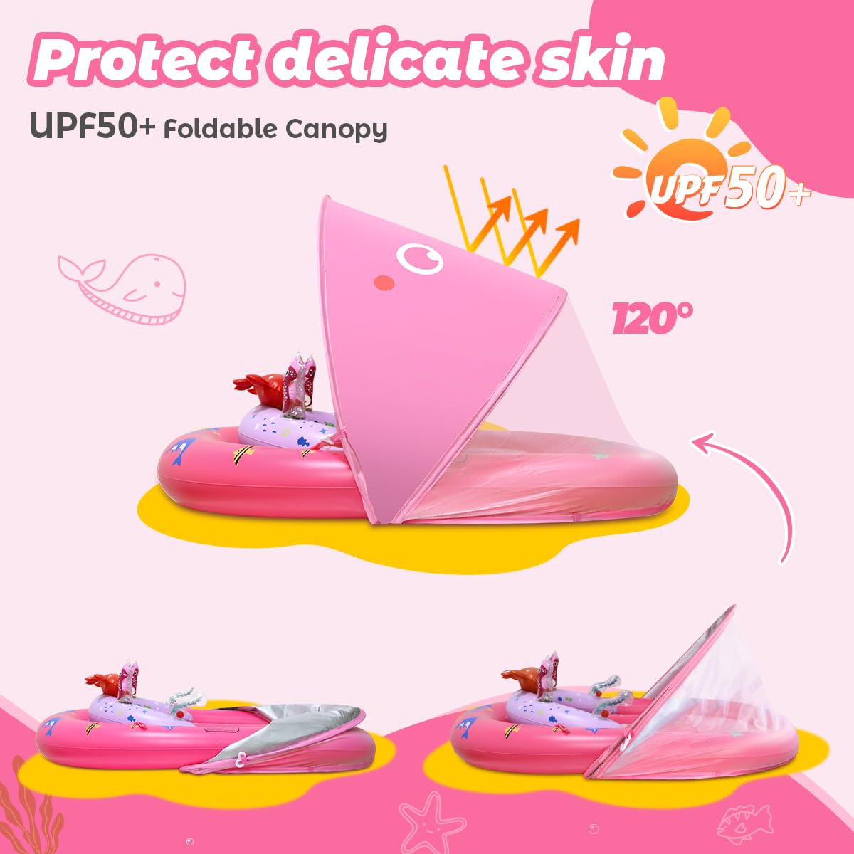 LAYCOL Baby Pool Float with UPF50+ Sun Protection Canopy & Toy Play Console,Infant Baby Floats for Pool,Toddler Pool Float for 3-36 Months